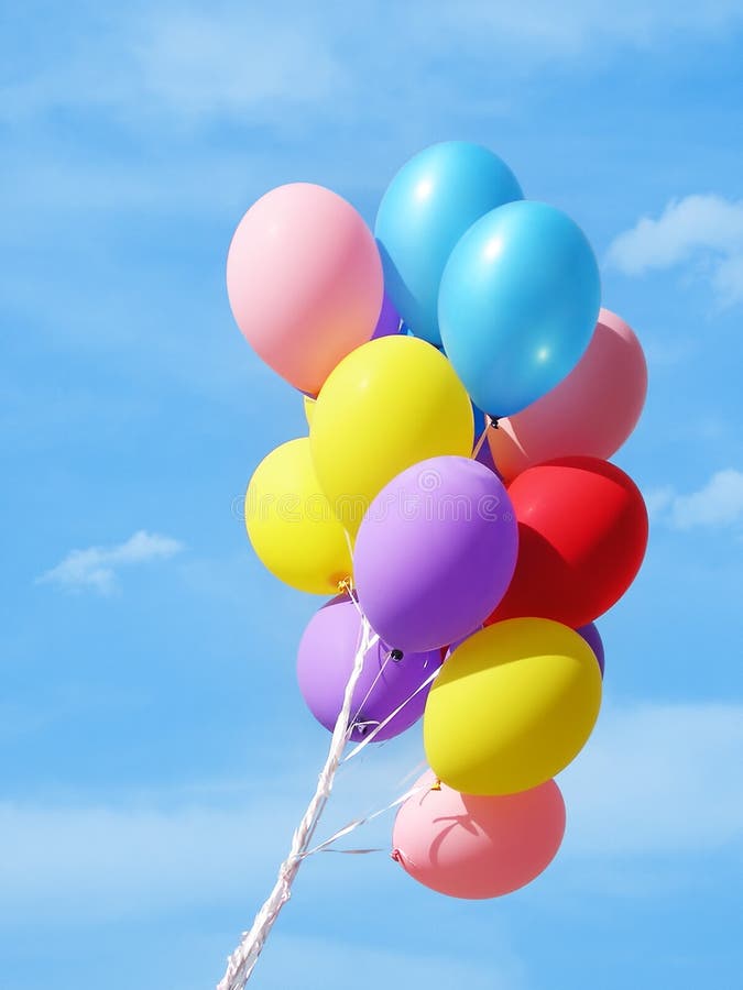 Real Balloons In The Sky Background Of A Set Of Colored Balloons On