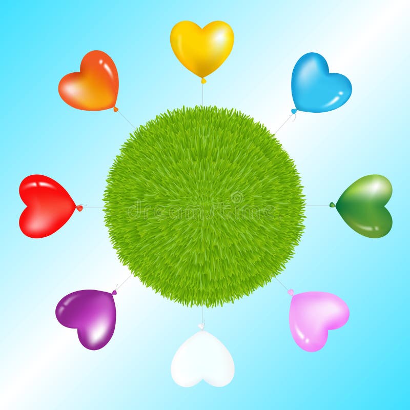 Colorful Balloons Around Grass Ball. Vector Stock Vector - Illustration ...