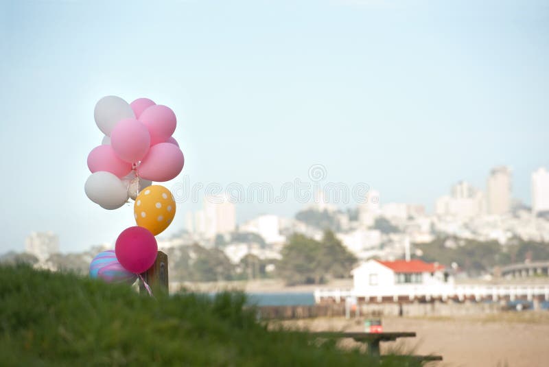 Colorful Balloons on the Beach Stock Photo - Image of white, francisco ...