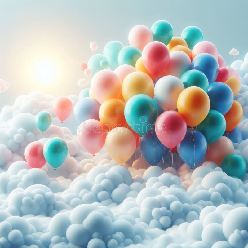 Colorful Balloons among the Clouds. Stock Illustration - Illustration of flying, design: 314423661