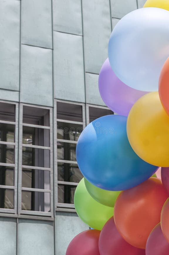 Colourful Balloons in the Air Stock Image - Image of plates, windows ...