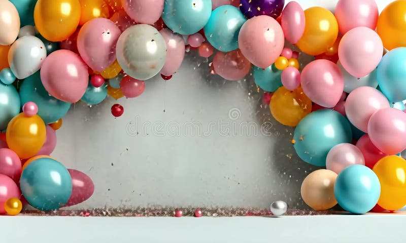 Colorful Balloons Exploding Confetti Arch Studio Backdrop Stock Footage ...