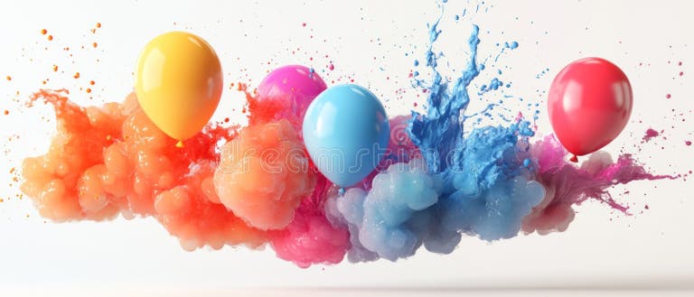 Colorful Balloons Exploding with Vibrant Paint Stock Illustration ...