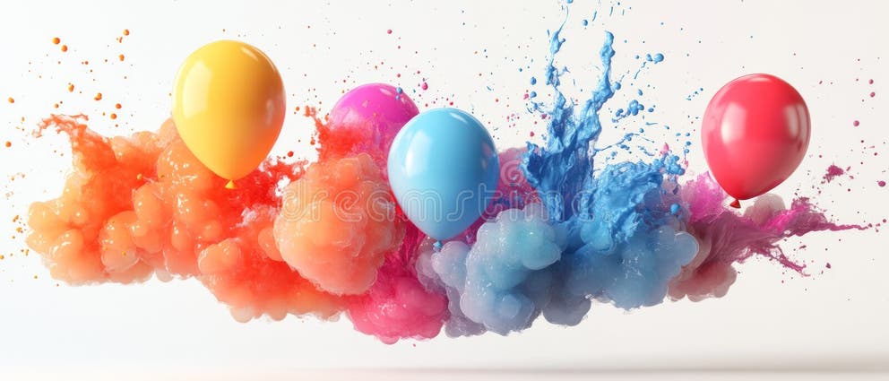 Colorful Balloons Exploding with Vibrant Paint Stock Illustration ...