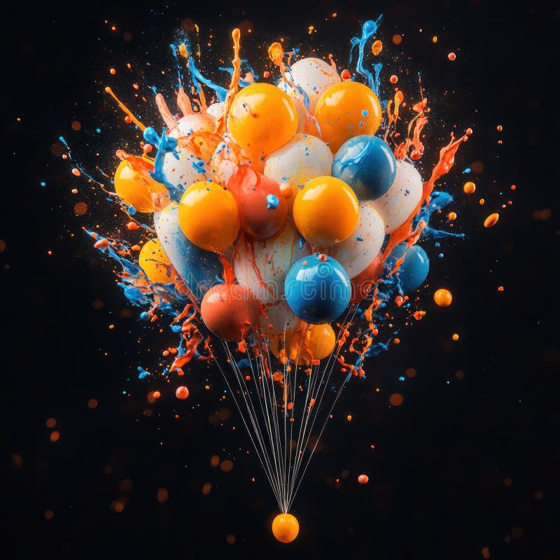 Colorful Balloons Exploding in Vibrant Paint Splatter Stock ...