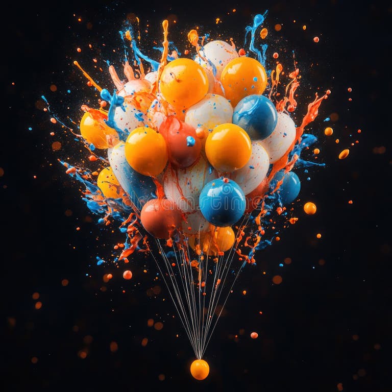 Colorful Balloons Exploding in Vibrant Paint Splatter Stock ...