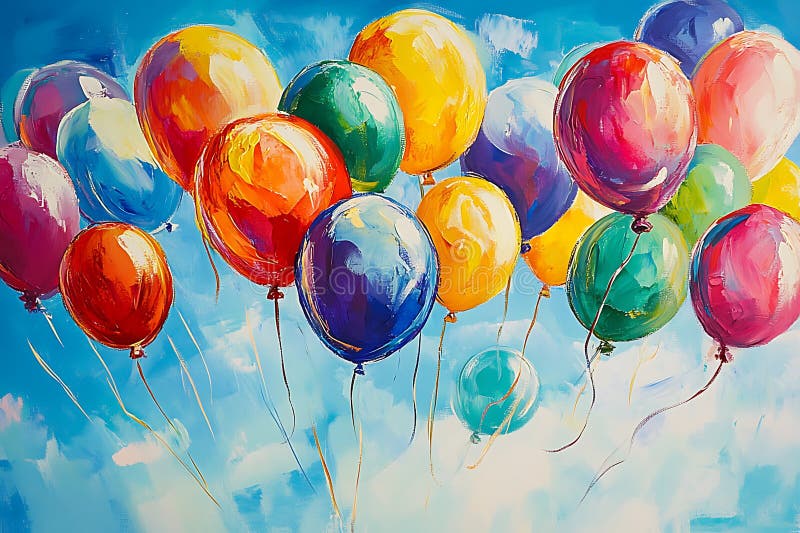 Colorful Balloons Floating in a Blue Sky Stock Illustration ...