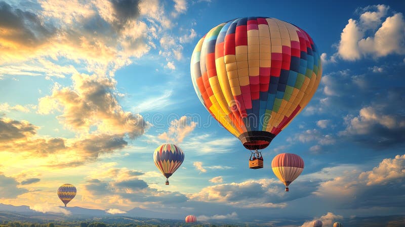Colorful Balloons Floating among Clouds in the Sky Stock Illustration ...