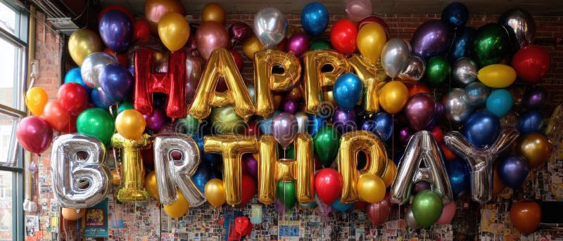 Colorful Balloons Floating Happy Birthday Text Bright Festive ...
