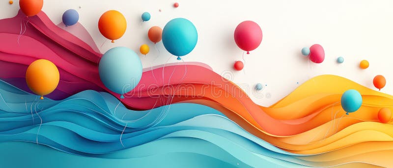 Colorful Balloons Floating Over Abstract Wavy Background Stock ...