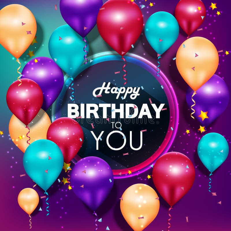 Colorful Balloons Happy Birthday on Purple Background Stock Vector ... Colorful Balloons Happy Birthday on Purple Background Stock Vector ...