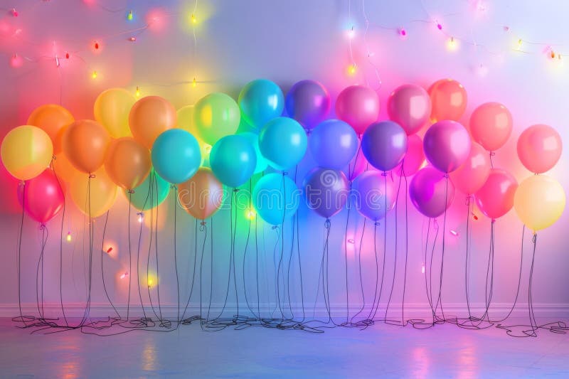 Colorful Balloons with Lights Stick on Wall Stock Illustration ...
