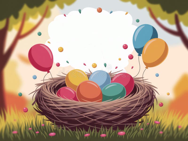 Colorful Balloons Nestled in a Bird S Nest in a Vibrant Spring Setting ...