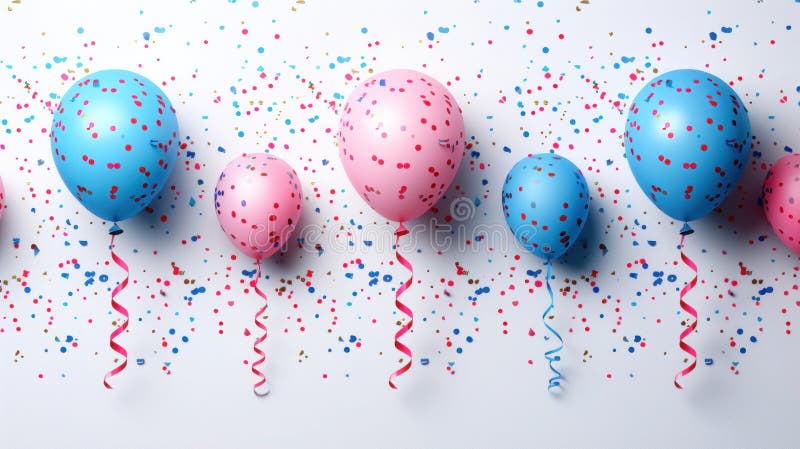 Colorful Balloons And Ribbons With Birthday Cutouts And Confetti For