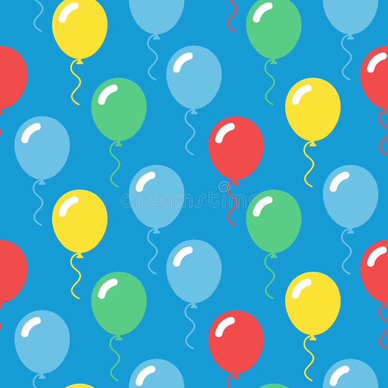 Colorful Balloons Seamless Simple Pattern on Blue Background Stock ...