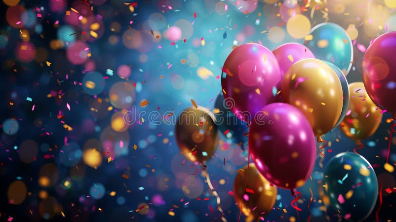 Colorful Balloons Surrounded by Festive Confetti Burst Stock ...