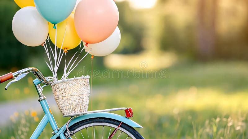Colorful Balloons on Vintage Bicycle in Sunny Park Setting Stock ...