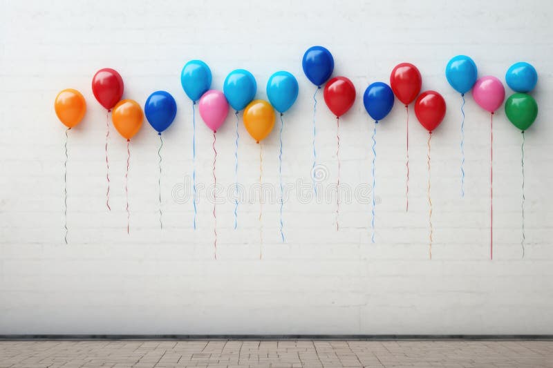 Colorful Balloons on White Brick Wall Background. Birthday Party ...