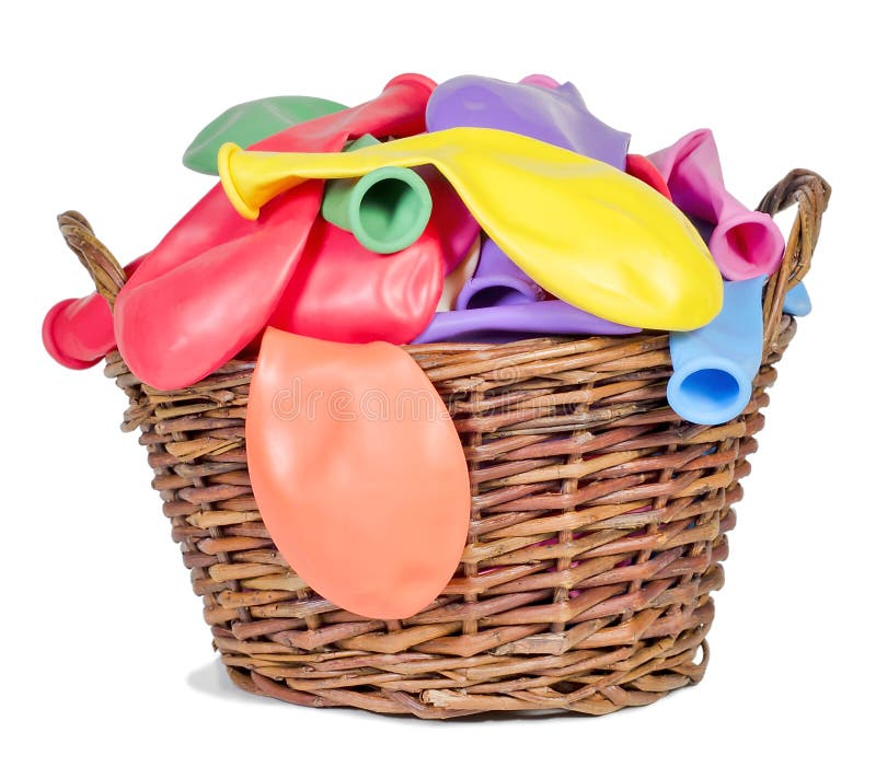 Colorful Balloons in a Wicker Basket Stock Photo - Image of colorful ...