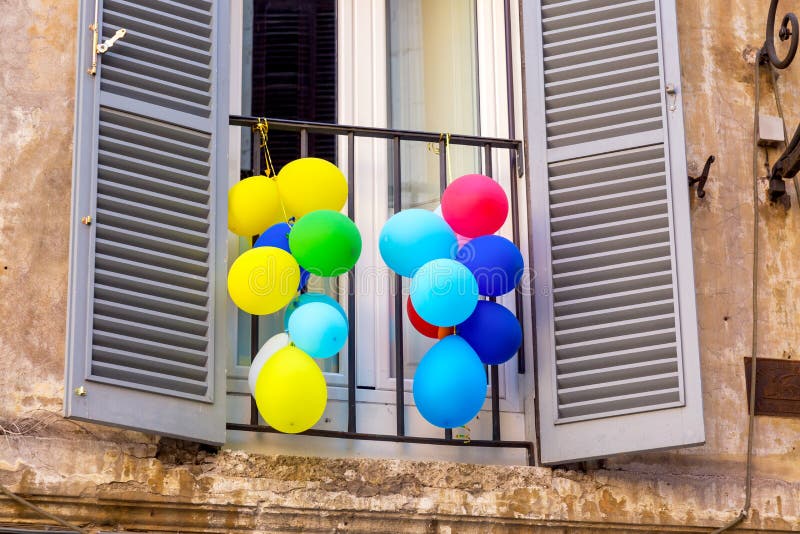 Colorful Party Balloons Decoration Windows Building Stock Photos - Free ...