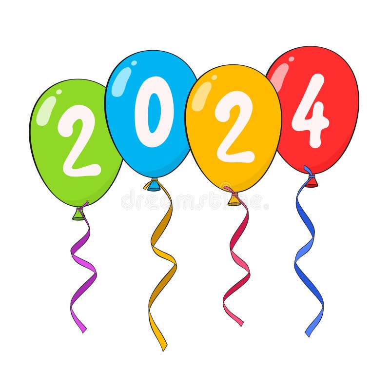 Colorful Balloons with Year 2024. Cartoon Stock Vector - Illustration ...