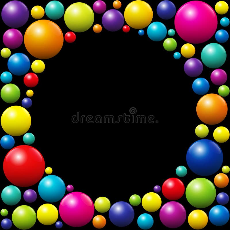 Colorful Balls Background Frame Black Stock Vector - Illustration of ...