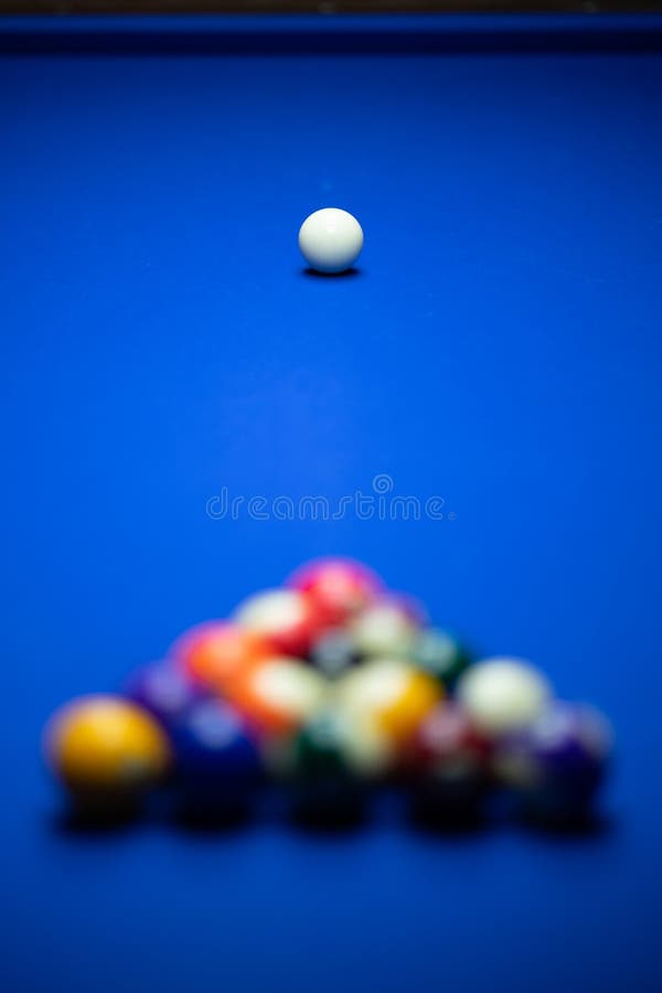 Colorful Balls on a Blue Pool Table. Set Up and Ready To Play Stock ...