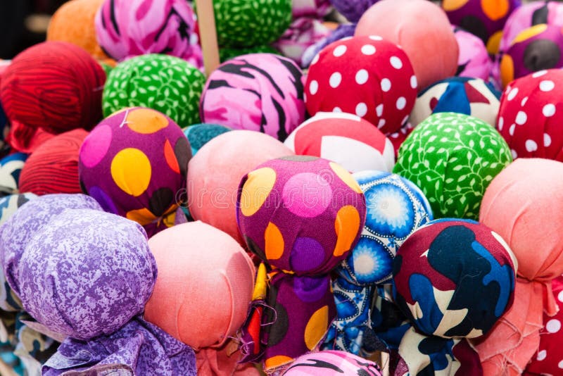 Colorful Balls of Fabric Patterns Stock Photo - Image of textile ...