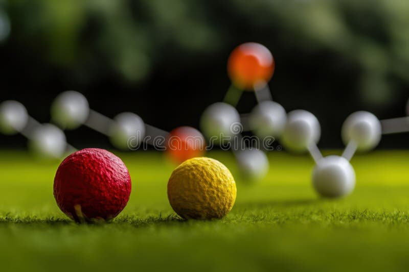 Colorful Balls on Green Grass with Molecular Structure Blurred in the ...