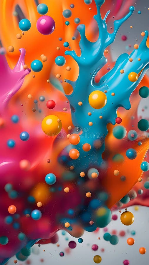 Colorful Balls with Liquid Paint Splashes Illustration Background Ai ...