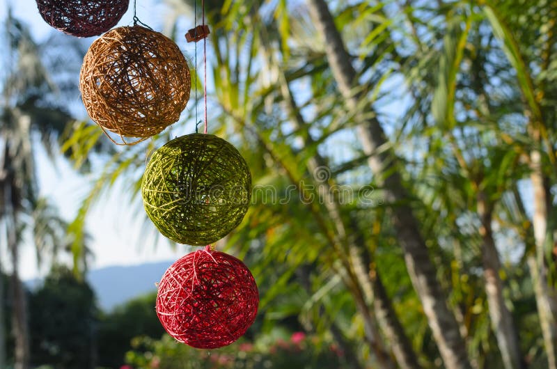 Colorful Balls Made Natural Thread Hanging Front Palm Tree Stock Photos ...