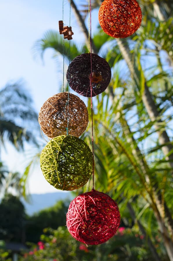 Colorful Balls Made Natural Thread Hanging Front Palm Tree Stock Photos ...