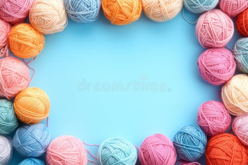 Colorful Balls of Yarn Arranged in a Frame on a Light Blue Background ...