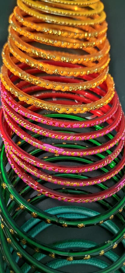 Colorful Bangles Arranged in a Pattern Stock Image - Image of green ...