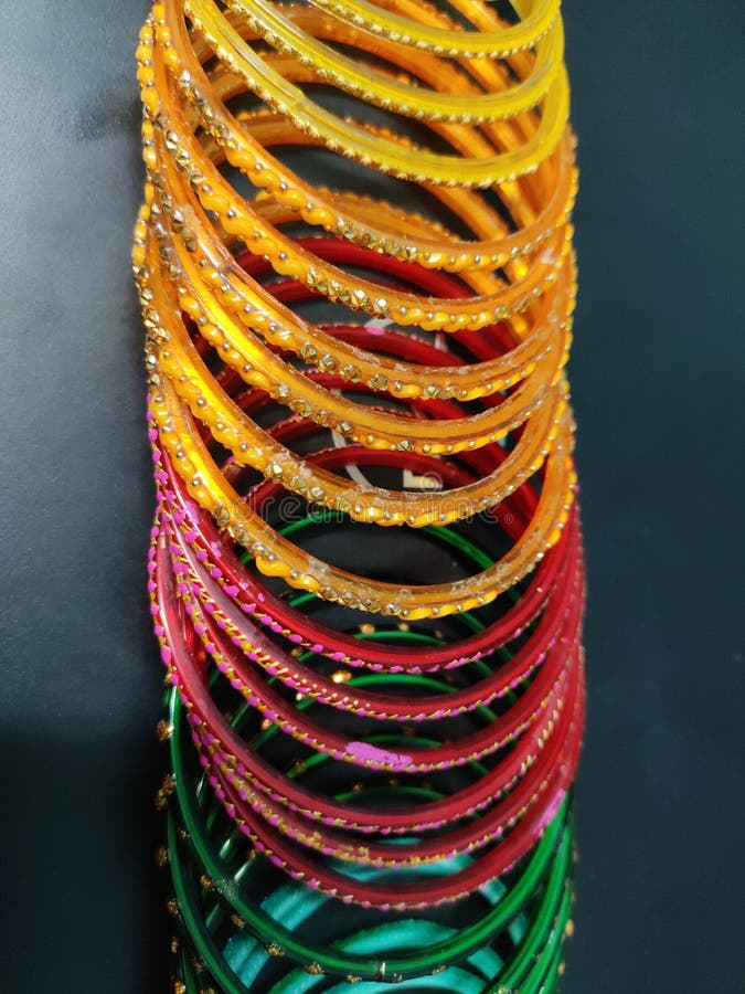 Colorful Bangles Arranged in a Pattern Stock Image - Image of green ...
