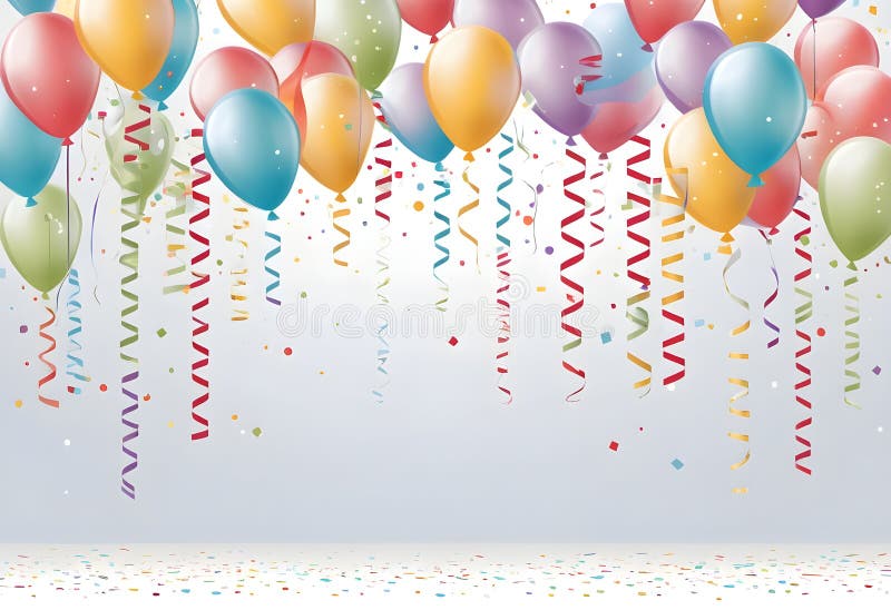 A Colorful Banner with Balloons, Ribbons Decoration and Confetti Stock ...