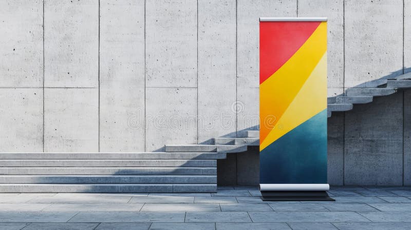 Colorful Banner Displayed Against Concrete Stairs and Wall Stock ...
