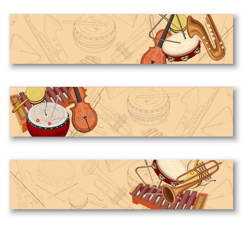 Colorful Banners with Musical Instruments Pattern. Stock Vector ...