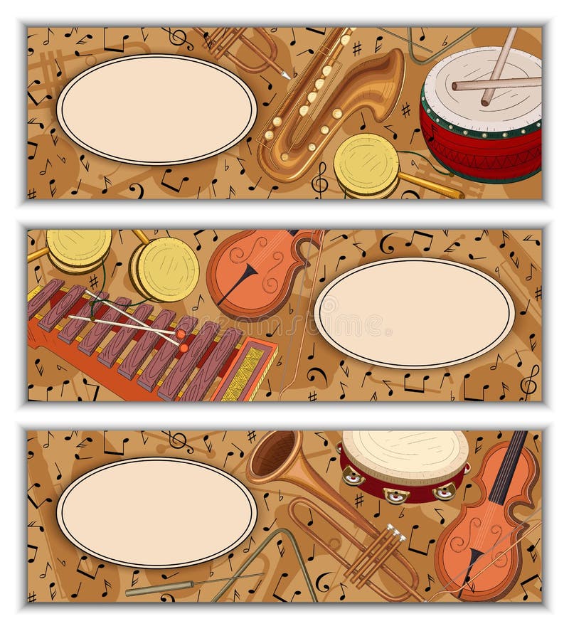 Colorful Banners with Musical Instruments Pattern. Stock Vector ...