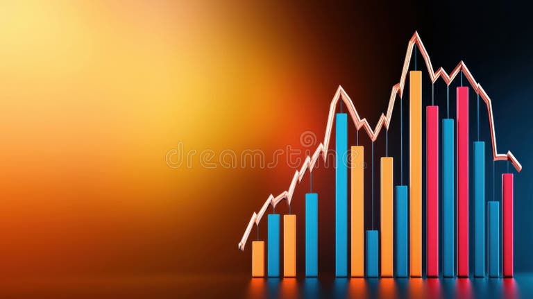 Colorful Bar Chart with Fluctuating Line Graph on a Dark Gradient ...