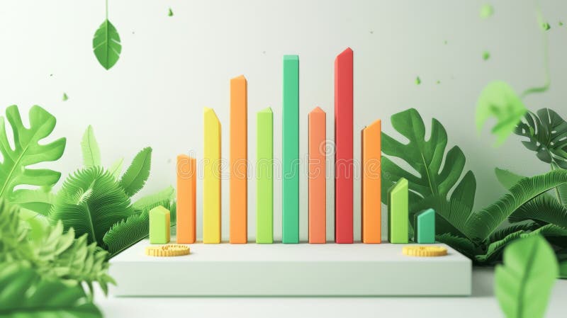 Colorful Bar Chart with Greenery and Environmental Elements Stock Photo ...
