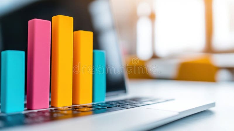Colorful Bar Chart on Laptop Screen Stock Illustration - Illustration ...