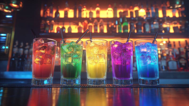 A Colorful Bar Counter Displays Cocktails Stock Photo - Image of ...