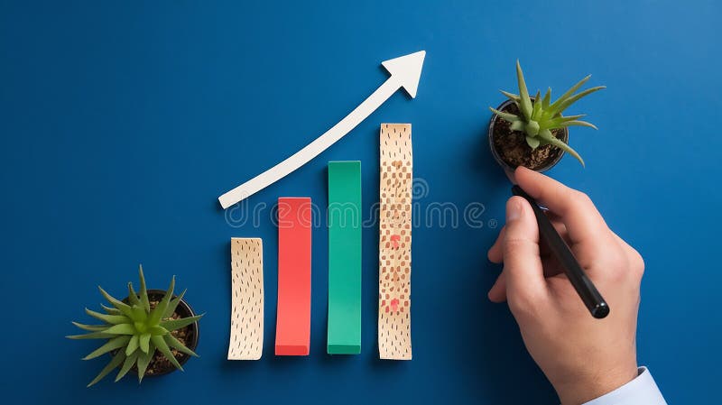 Colorful Bar Graph Chart with Growing Trend on a Blue Background Stock ...