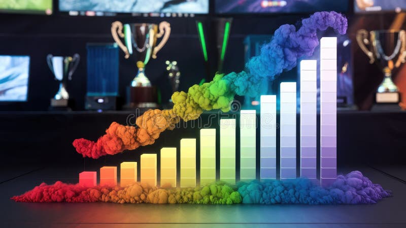 Colorful Bar Graph with Cloud Effects, Symbolizing Growth and Success ...