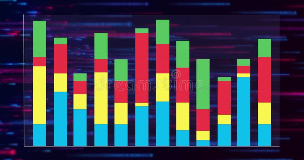 Colorful Bar Graph Image Over Fast-moving Digital Data Lines in Blue ...
