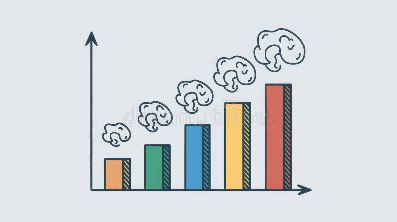 Colorful Bar Graph with Smiling Clouds, Representing Growth and ...
