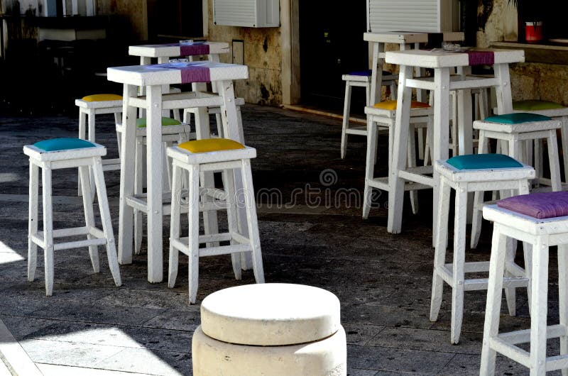 Colorful Bar Stool in a Cafe Stock Image - Image of white, summer ...