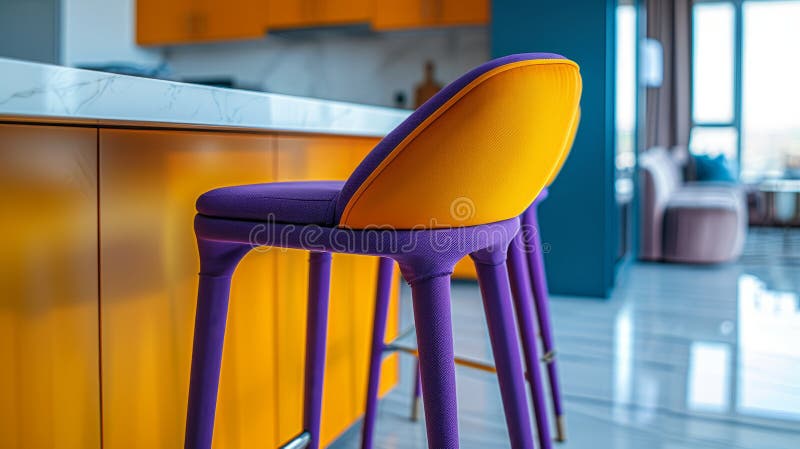 Colorful Bar Stools in a Modern Home Kitchen Interior. Stock Image ...