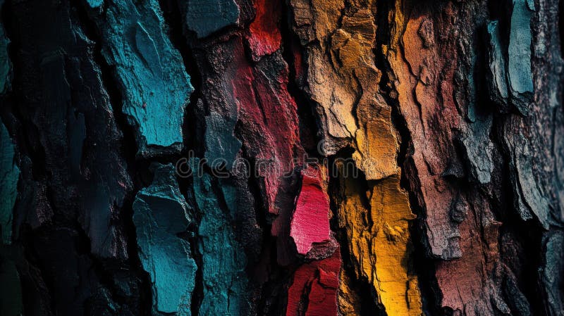 Colorful Bark Texture in Close-up, Showcasing Painted Tree Surface in ...